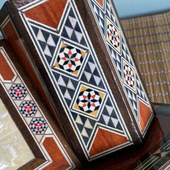 vintage Wooden Inlay Mosaic Pen Pencil Holder Stand … - Gem