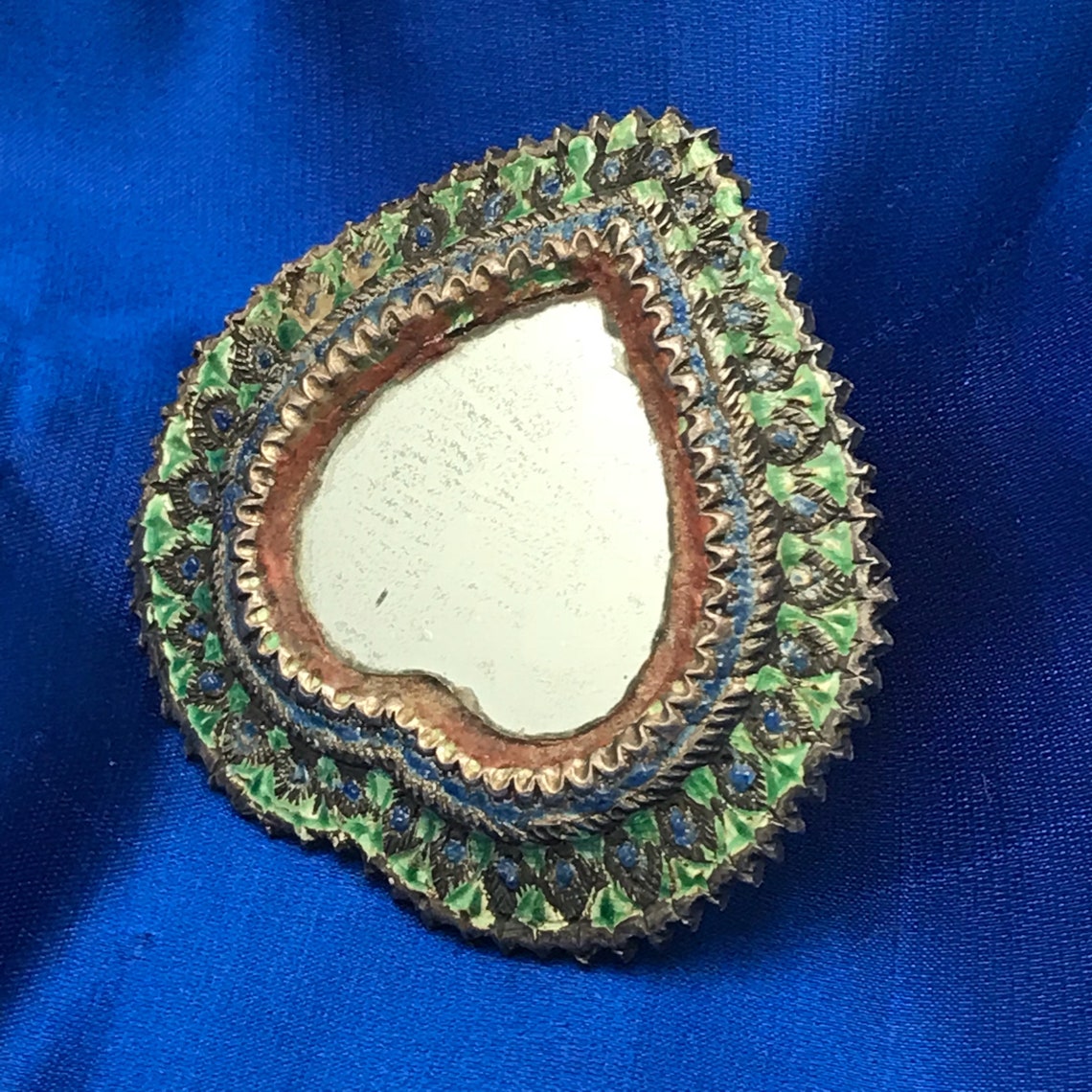 MASSIVE Tribal Mirror Heart Shape Silver Ring . Multan Enamel | Etsy