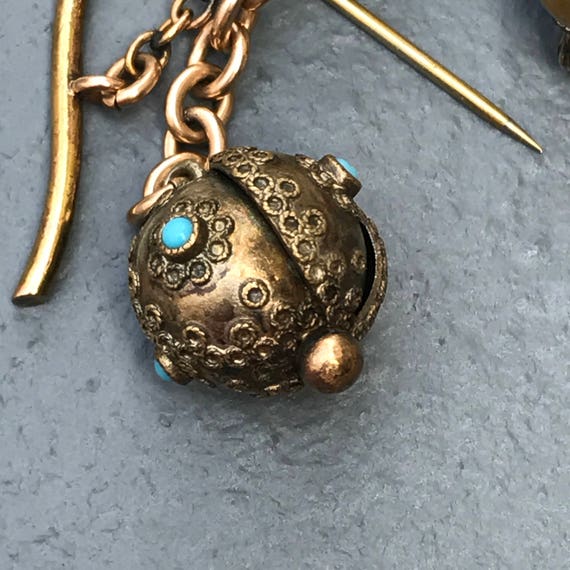 Antique Ball Dangle Pin . brooch . Victorian Etrusc… - Gem