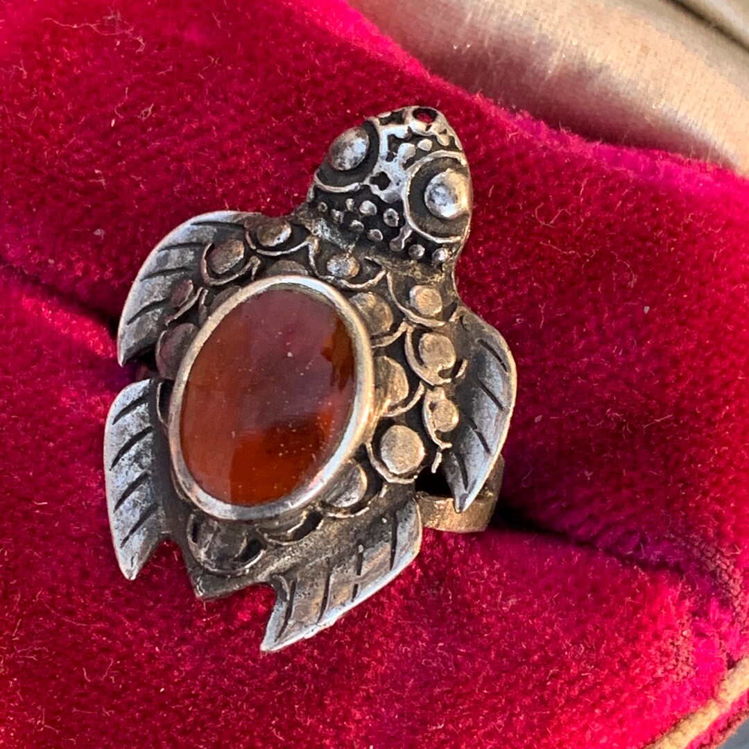 Vintage Sterling Silver Carnelian Turtle Ring . Sz 5 1/2 - Etsy