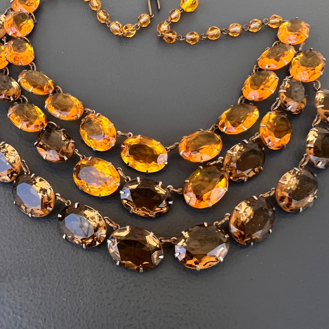 Vintage Art Deco Necklace Open Back Crystals Glass Bib Necklace Costume Jewelry Etsy