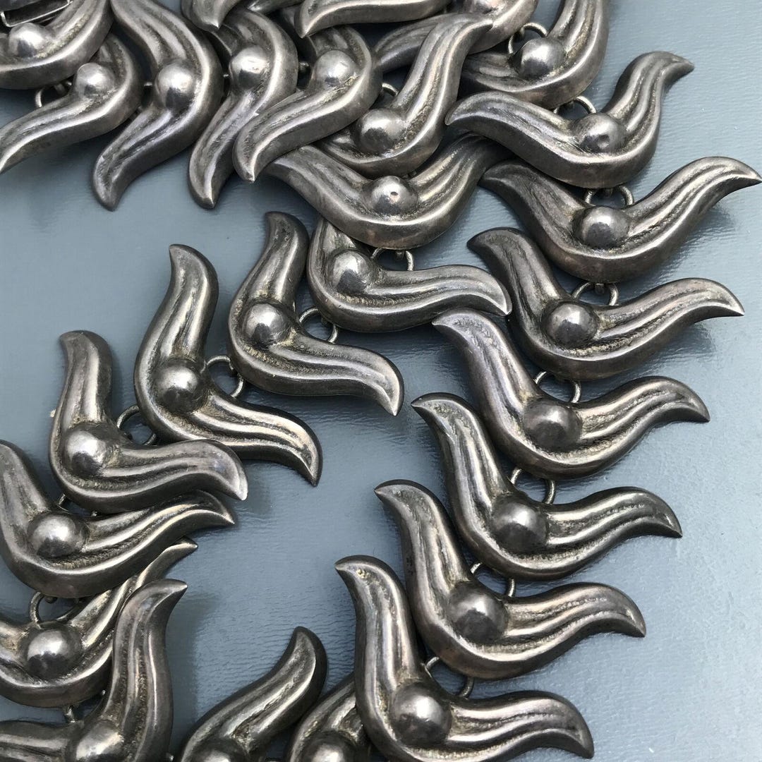 Vintage Pre Eagle Mark Mexican Silver Choker Necklace Ethnic Silver ...