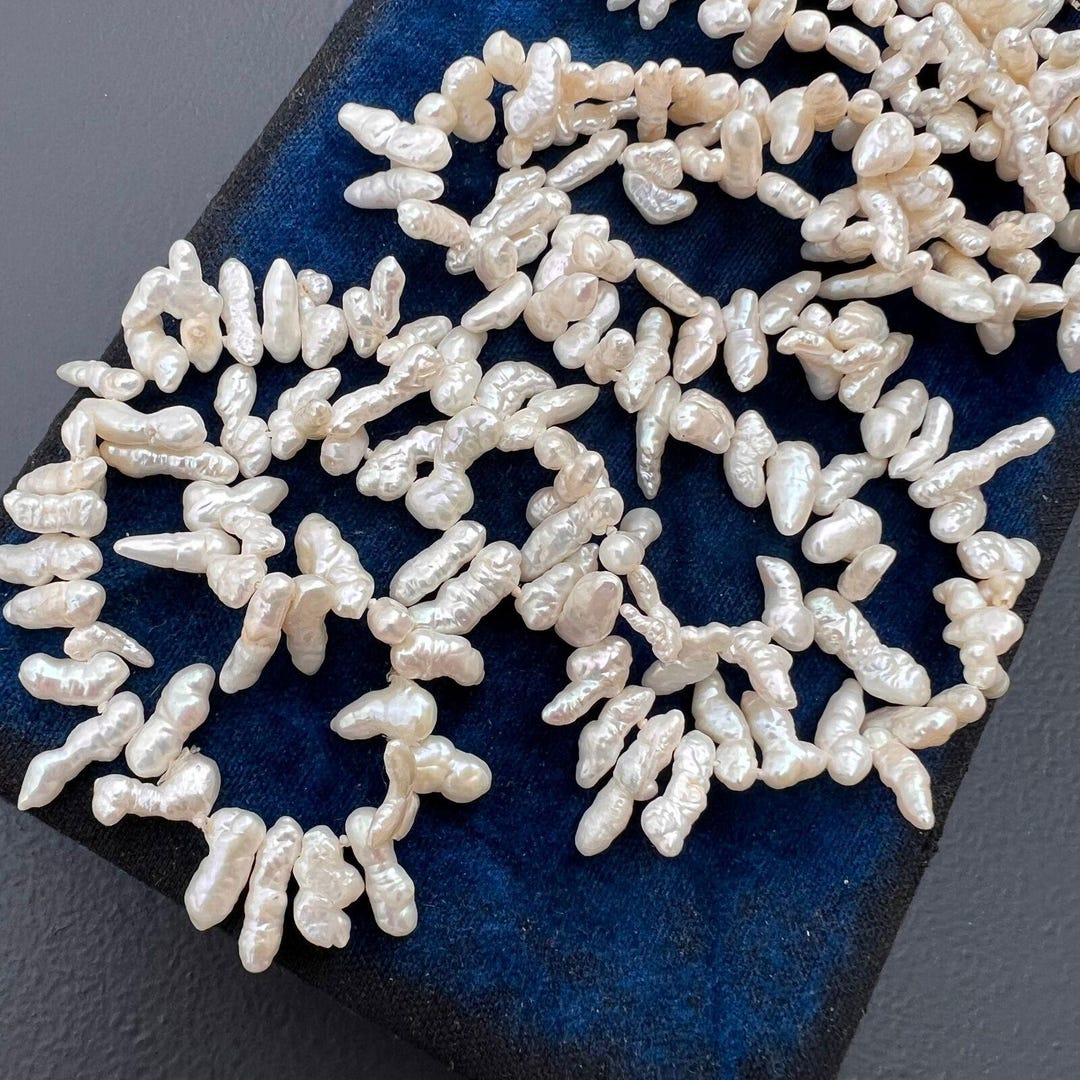 Long Mod Modern Biwa Stick Pearl Necklace . Bridal Pearl Necklace ...
