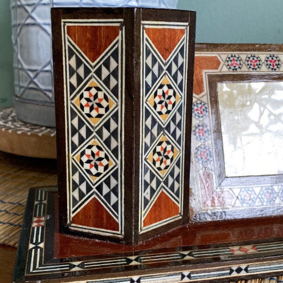vintage Wooden Inlay Mosaic Pen Pencil Holder Stand … - Gem