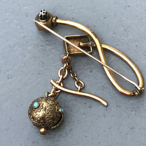 Antique Ball Dangle Pin . brooch . Victorian Etrusc… - Gem