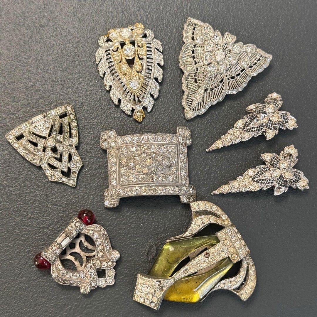 Art Deco Paste Fur Pin Brooch Pot Metal Pendants Costume Jewelry Lot of ...