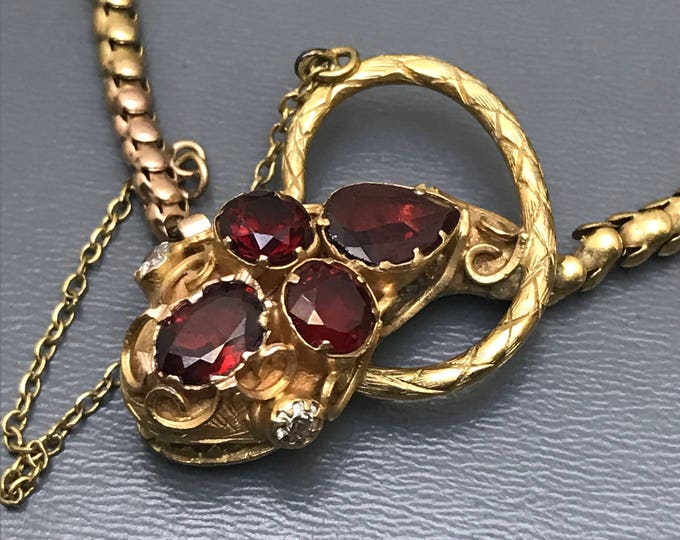 RARE Antique 14kt Gold Snake Bracelet . Garnet . Diamond . - Etsy