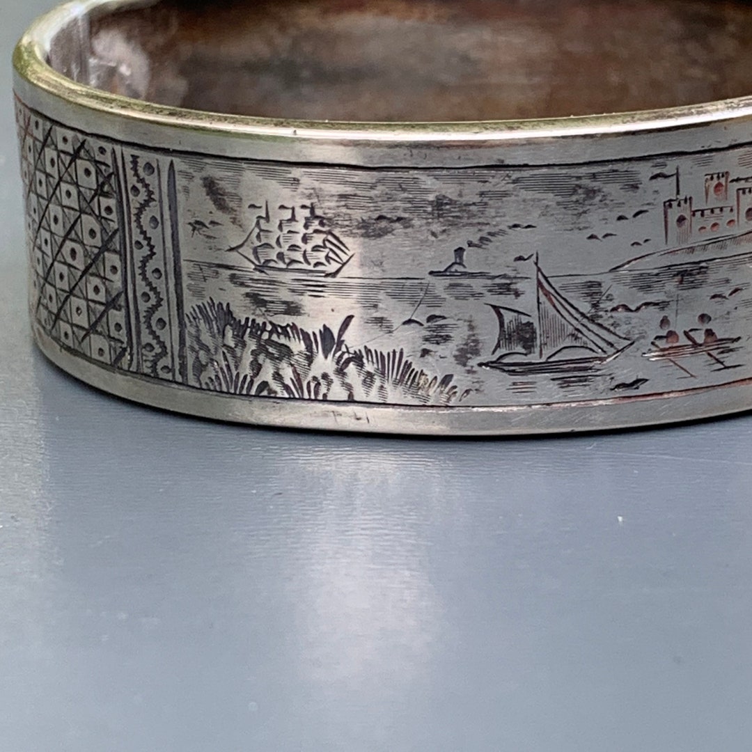 Antique Victorian Hinged Bangle . Sterling Silver Bangle . Engraved ...