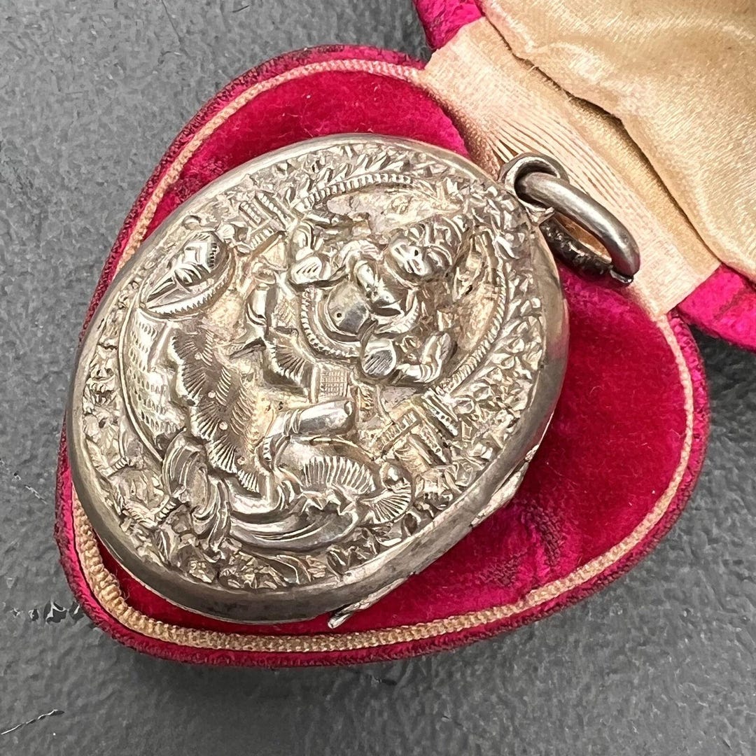 Antique Anglo Indian Silver God Locket Pendant . Victorian Bristish Raj ...