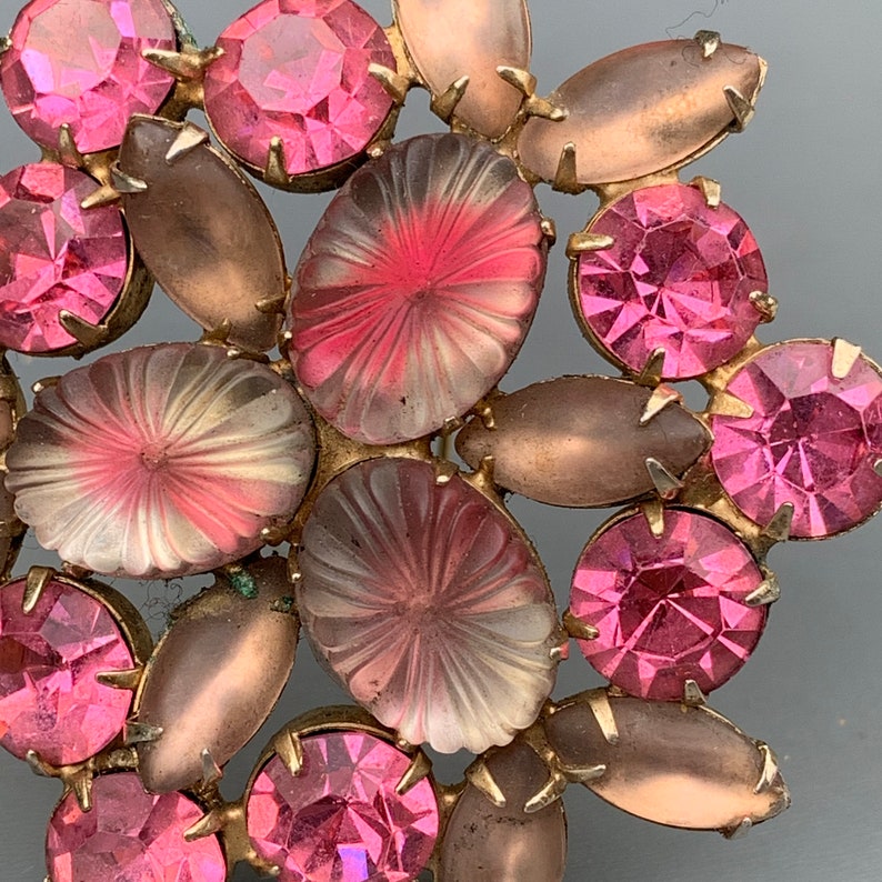 Large Vintage Givre Art Glass Rhinestones Pin Brooch Etsy