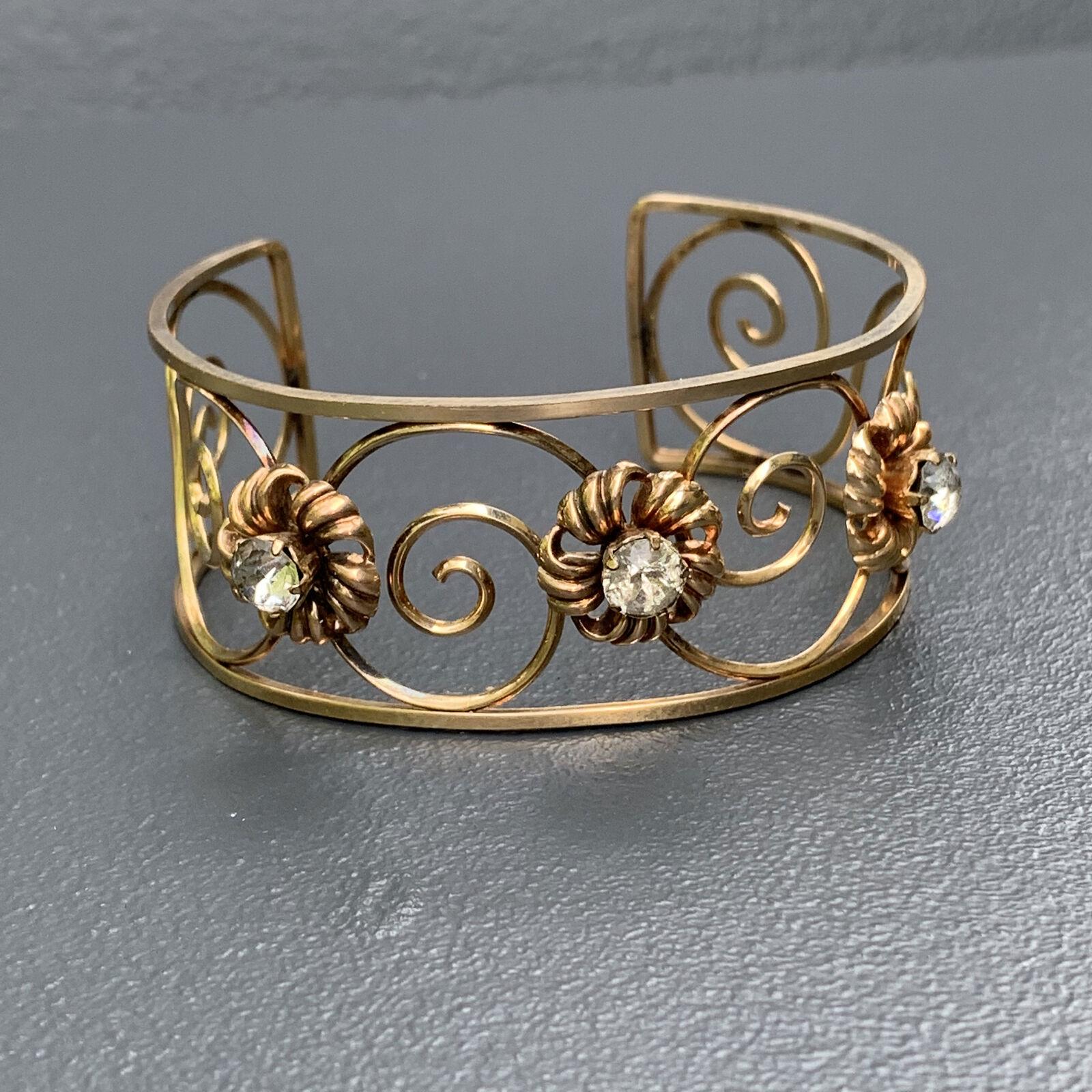 Wide Vintage Gold Fill GF Scroll Flower Cuff Bracelet . Wide Bangle ...