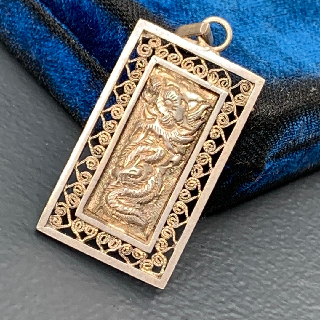 Vintage Chinese Gold Gilt Silver Dragon Pendant . Vintage Jewelry - Etsy