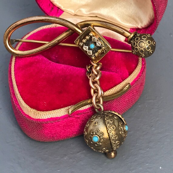 Antique Ball Dangle Pin . brooch . Victorian Etrusc… - Gem