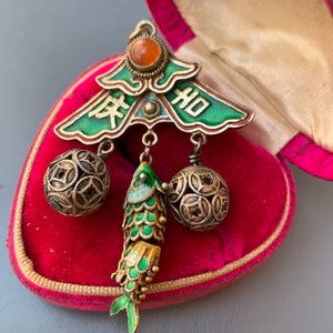 Vintage Chinese Sterling Silver Enamel Koi Fish Pin Brooch Pendant ...