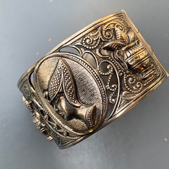 Wide Vintage Victorian Egyptian Revival Silver Plated… - Gem