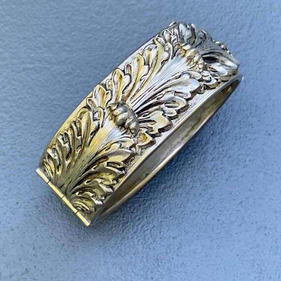Vintage Hinged bangle . Victorian Revival Silver Plat… - Gem