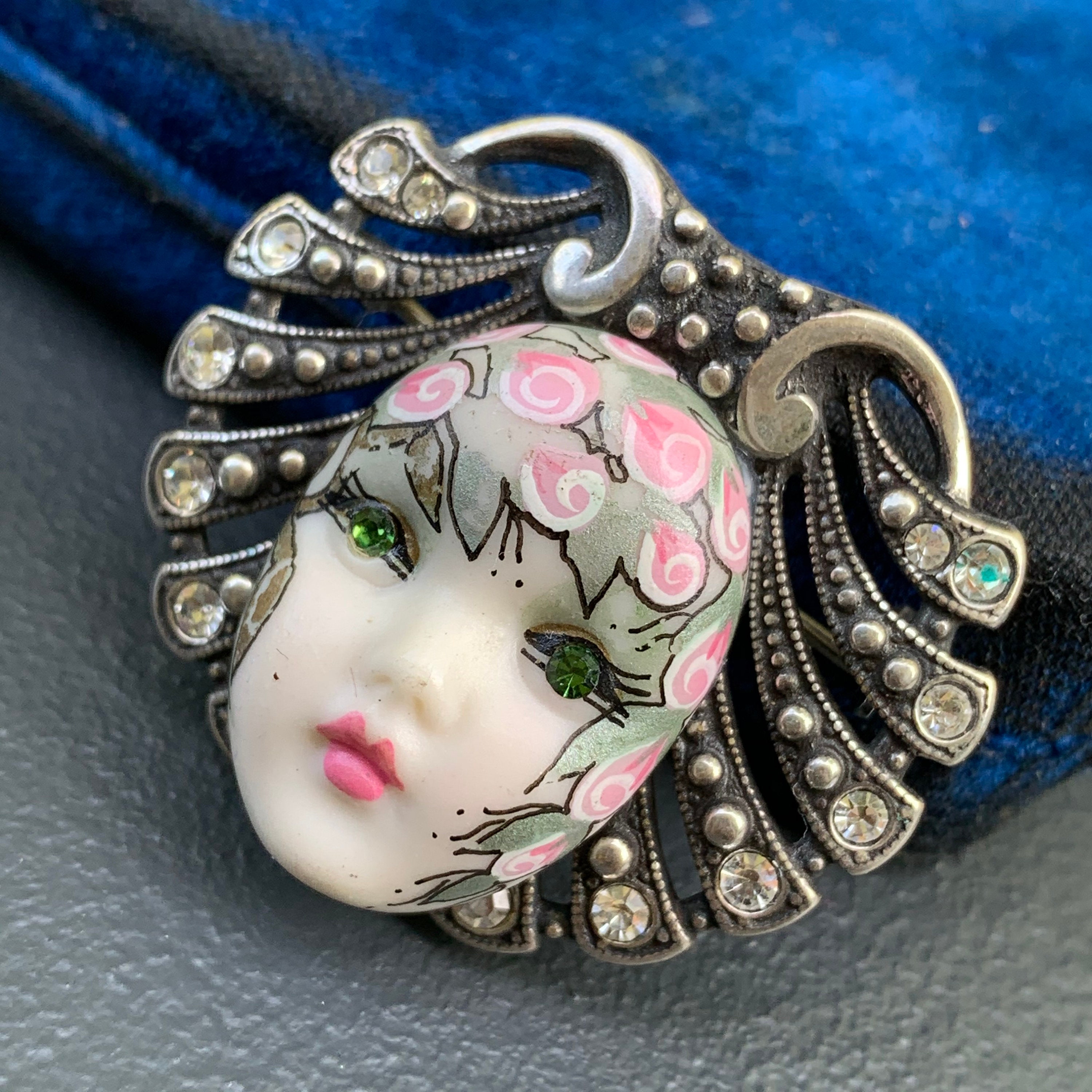 Unusual Vintage Sterling Silver Hand Painted Porcelain Face - Etsy