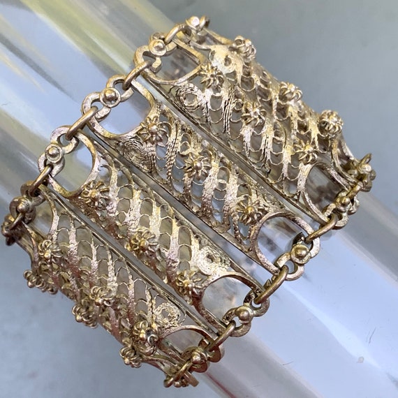 Wide Vintage Turkish Ottoman Era Fine Filigree Brace… - Gem