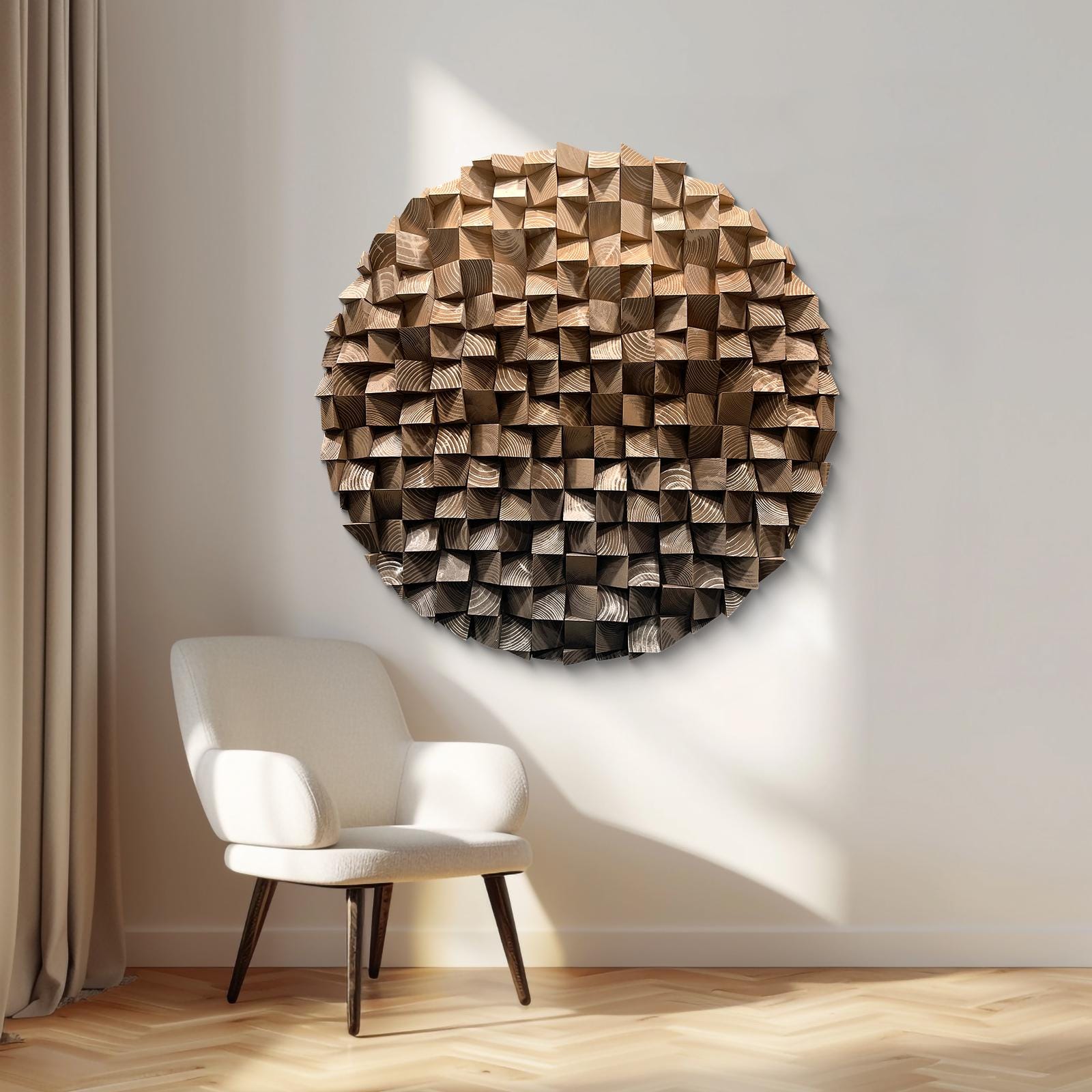 Round Wood Wall Art in Coffee Tones, Brown Circular Wooden Wall Decor ...