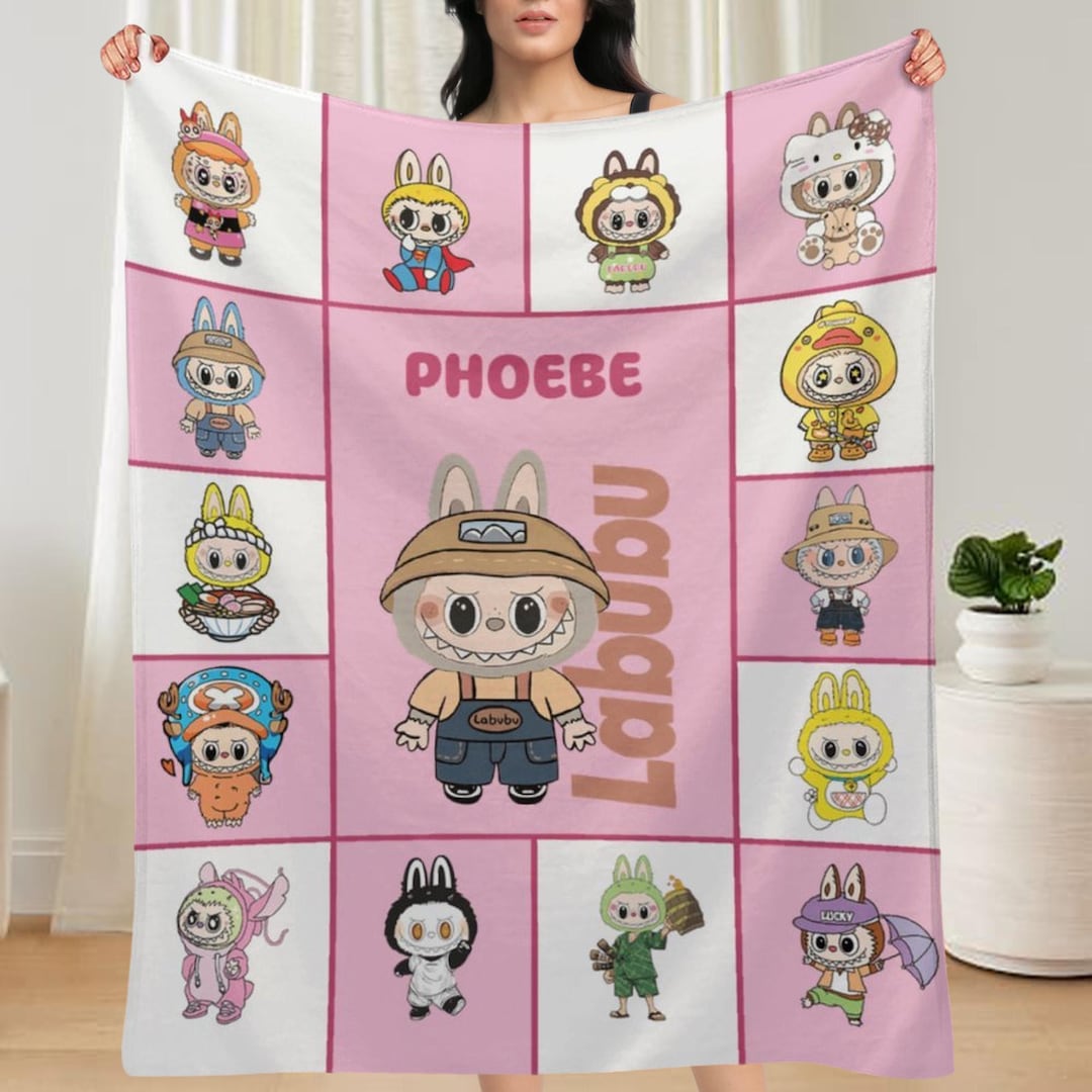 Custom Flannel Blanket With Labubu Theme, Personalized Cute Labubu ...