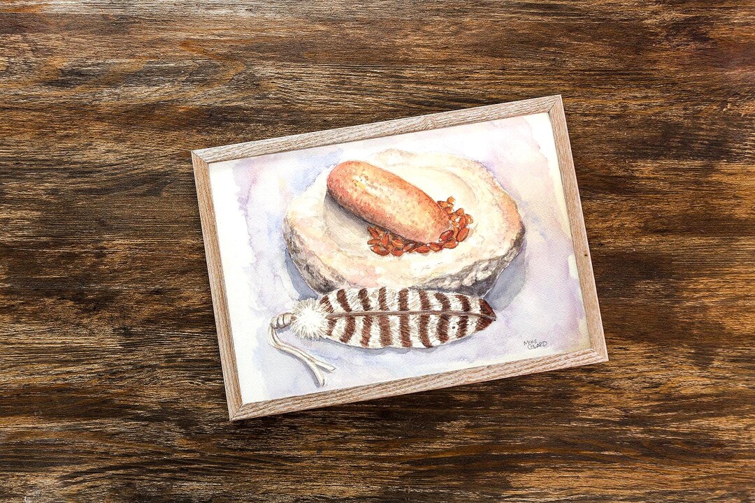 Native American Acorn Grinding Stone Watercolor Print | Hand-painted ...