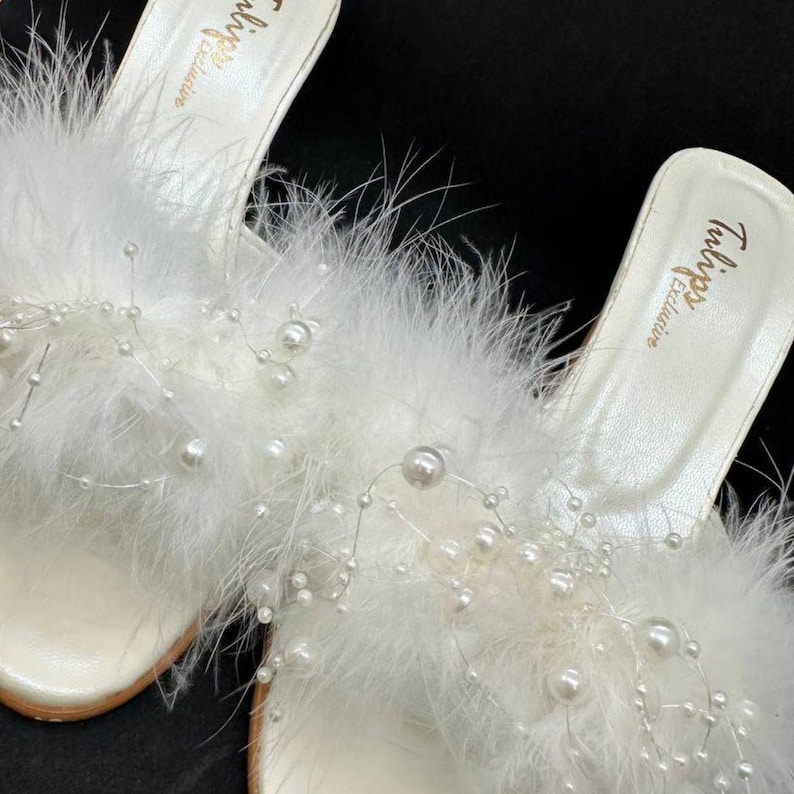 Luxury Pearl-embellished Feather Bridal Slippers – Elegant Wedding ...