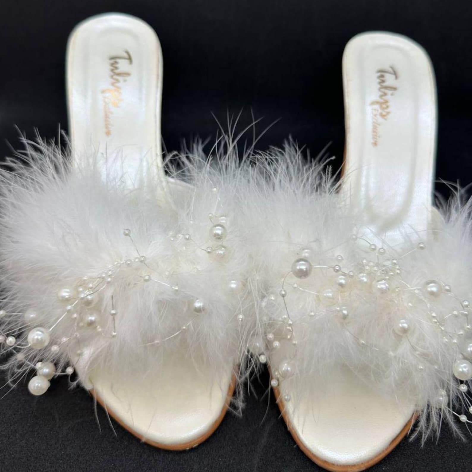 Luxury Pearl-embellished Feather Bridal Slippers – Elegant Wedding ...