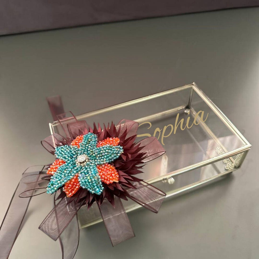Handmade Beaded Flower Glass Display Box - Custom Jewelry Box - Perfect ...