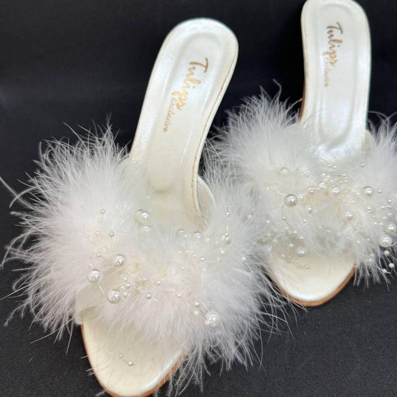 Luxury Pearl-embellished Feather Bridal Slippers – Elegant Wedding ...