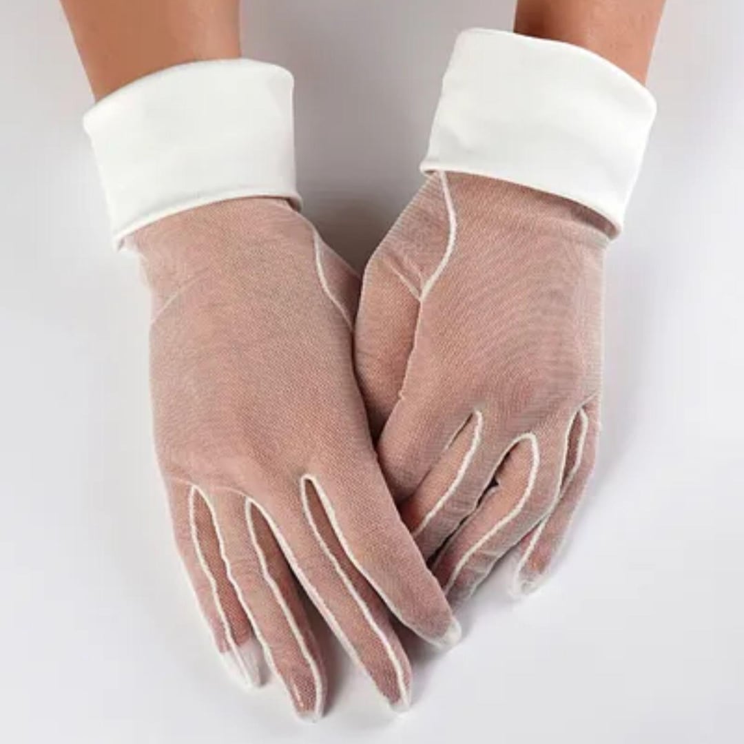 White Sheer Mesh Gloves – Vintage Style, Satin Cuff Bridal Gloves - Etsy