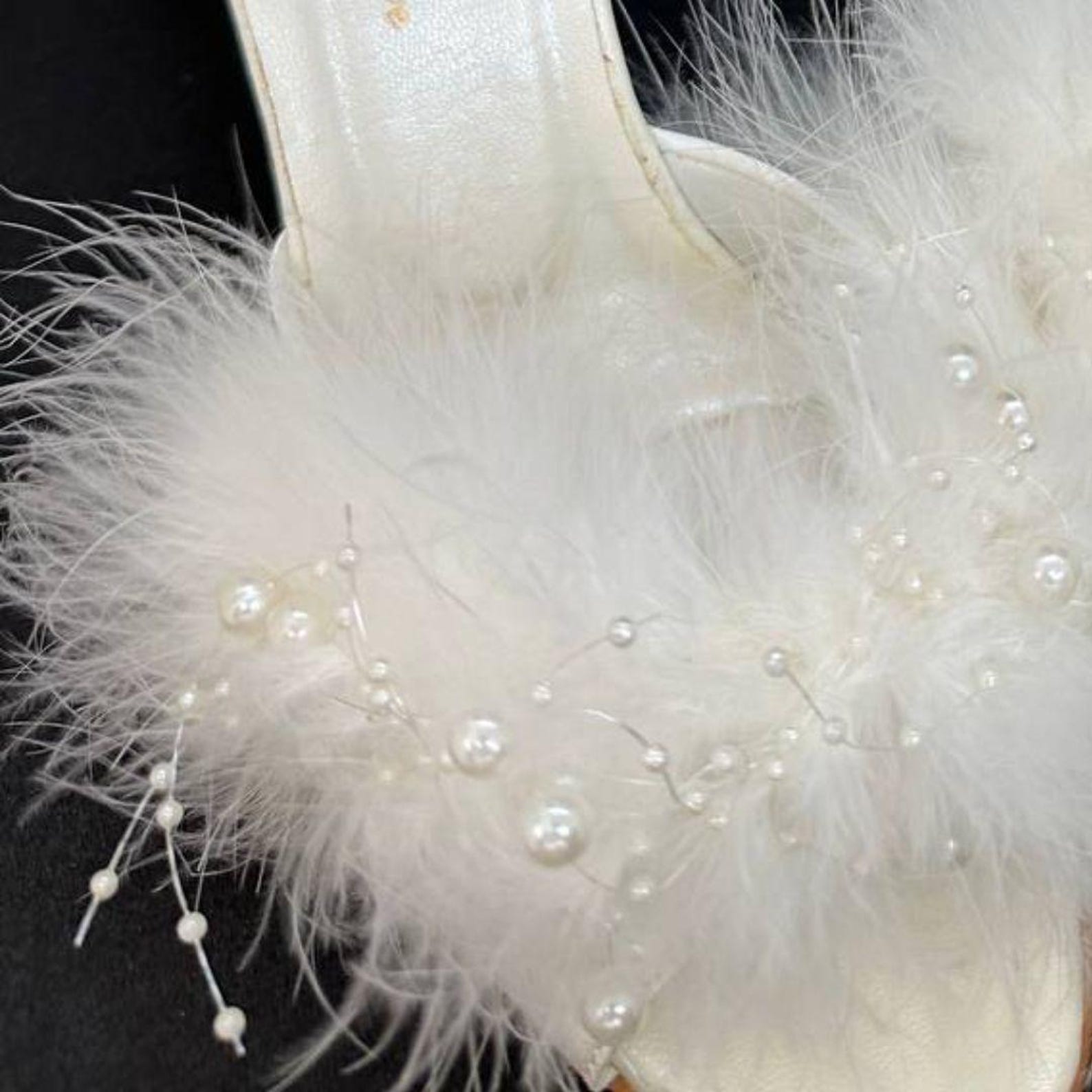 Luxury Pearl-embellished Feather Bridal Slippers – Elegant Wedding ...