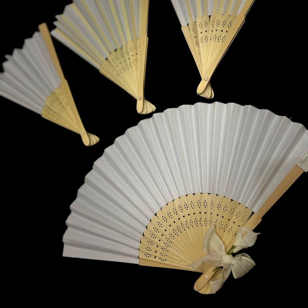 White Fabric Bridal Hand Fan, Wedding Party Favor - Etsy