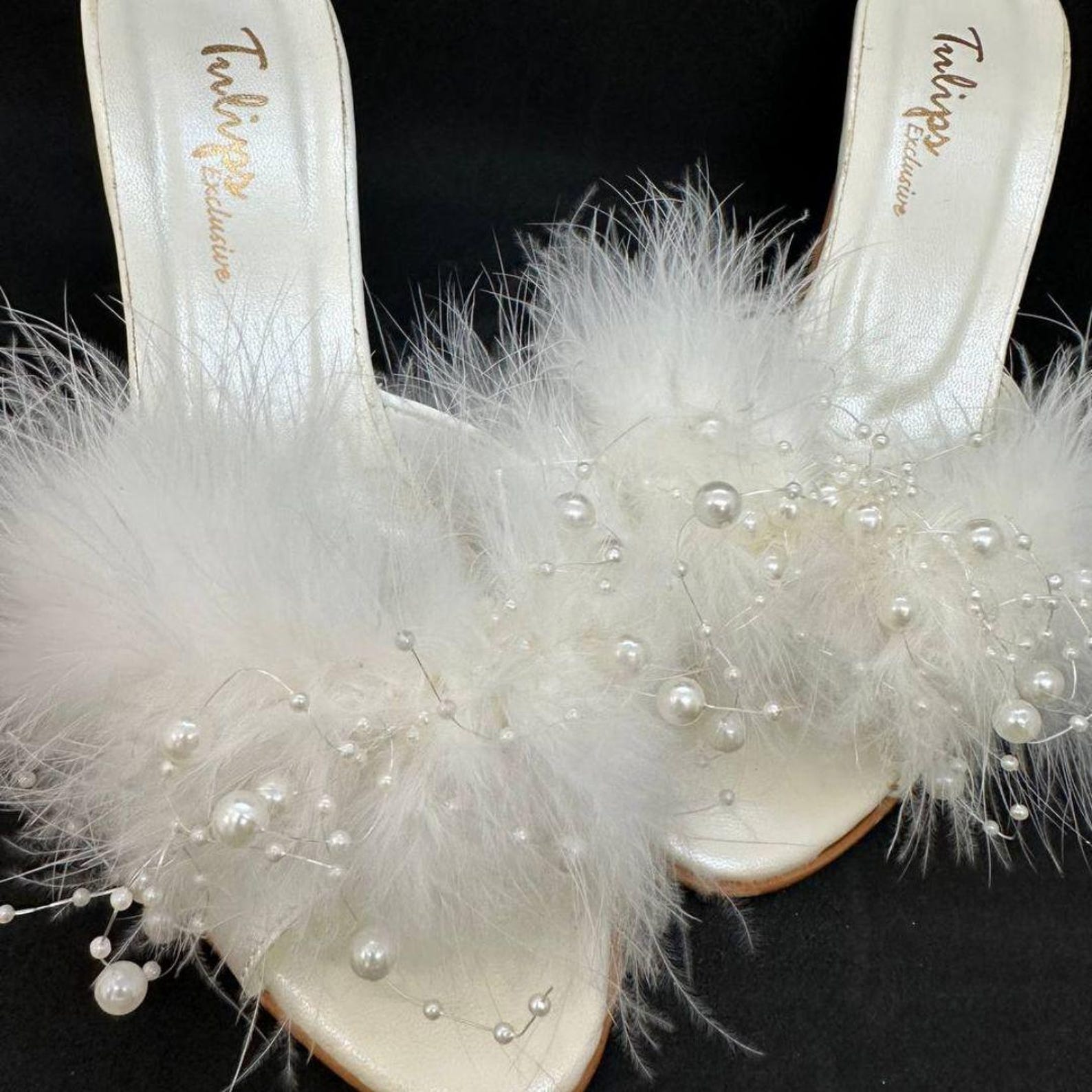 Luxury Pearl-embellished Feather Bridal Slippers – Elegant Wedding ...