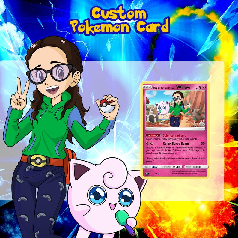 TRADING CARD GAME, Custom Pokemon Card, Anime Portrait, Trading Card ...