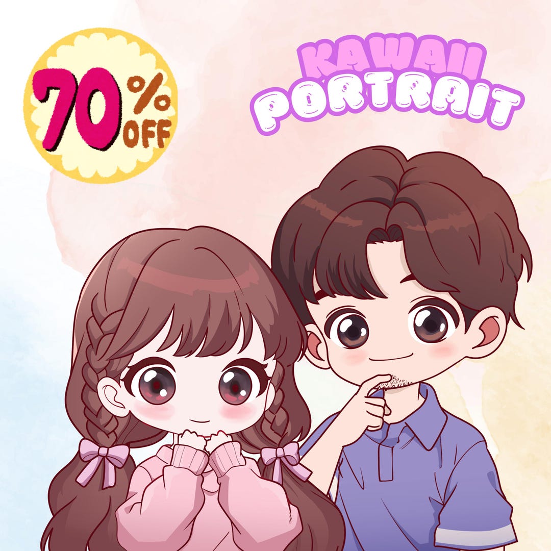 CUSTOM CHIBI KAWAII, Kawaii Portrait, Chibi Portrait, Couple Portrait ...