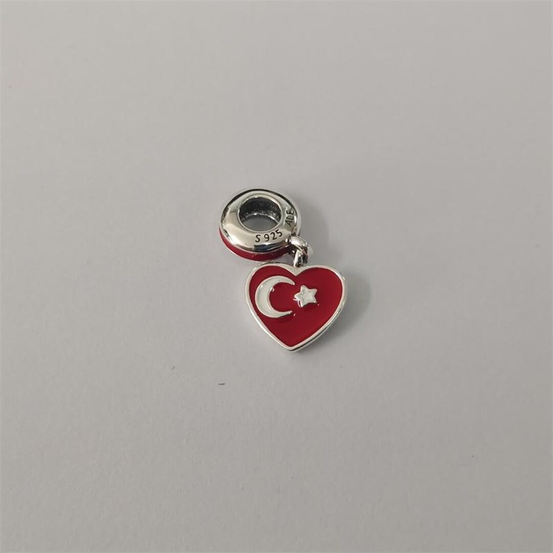 Pandora Charm Bead turkey Heart Flag Retired - Etsy
