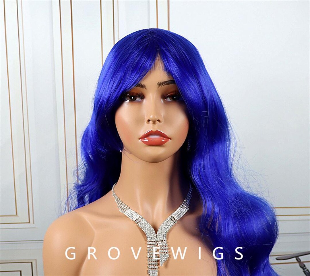 Royal Blue Wig Lady Long Hair Wigs Curly Wigs Wavy Anime Cosplay ...