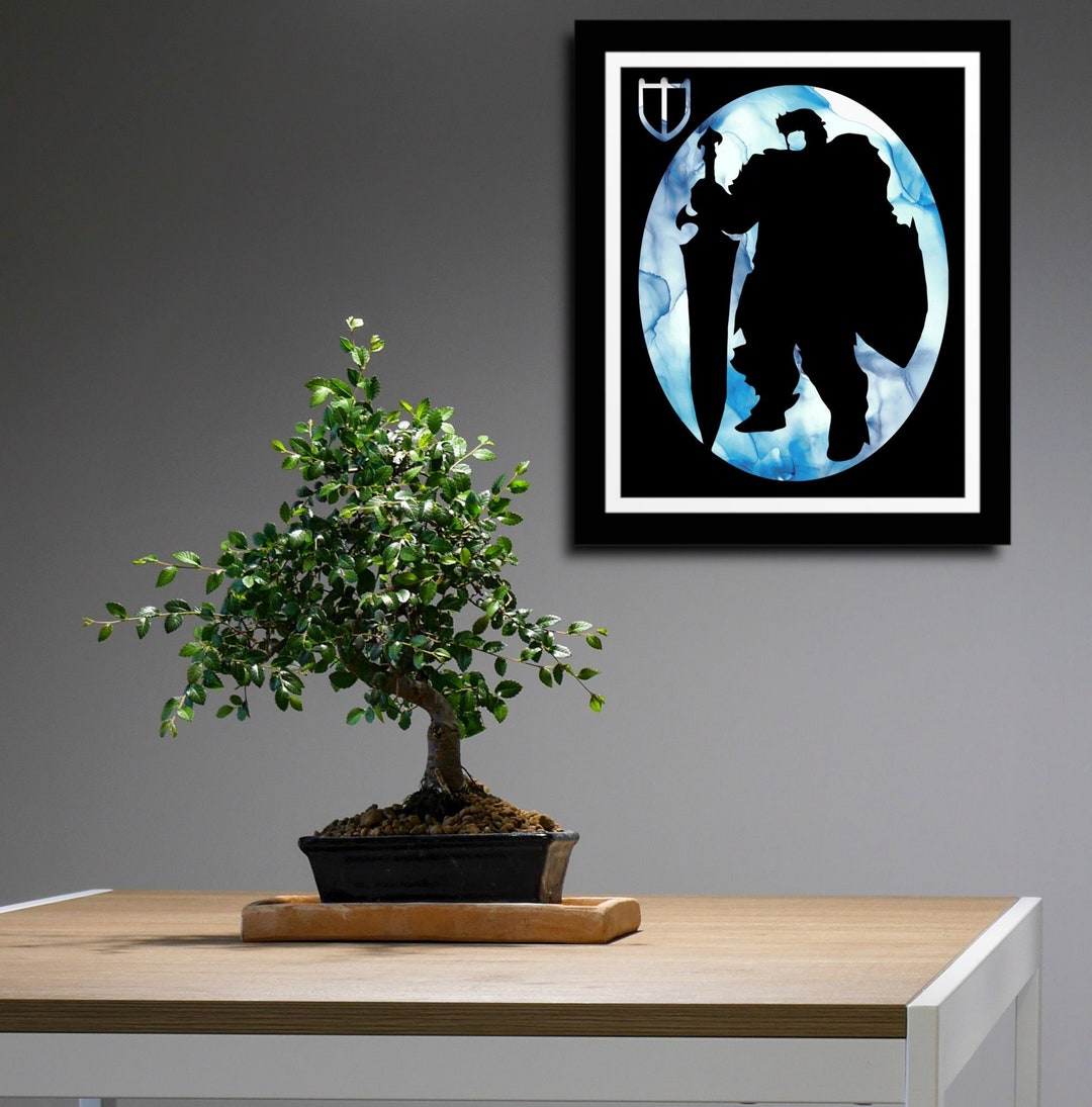 FFXIV Paladin Silhouette on Blue Ocean Abstract Painting Original Wall ...