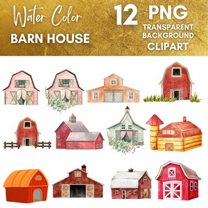 Watercolor Barn House PNG With Transparent Background | Farmhouse ...