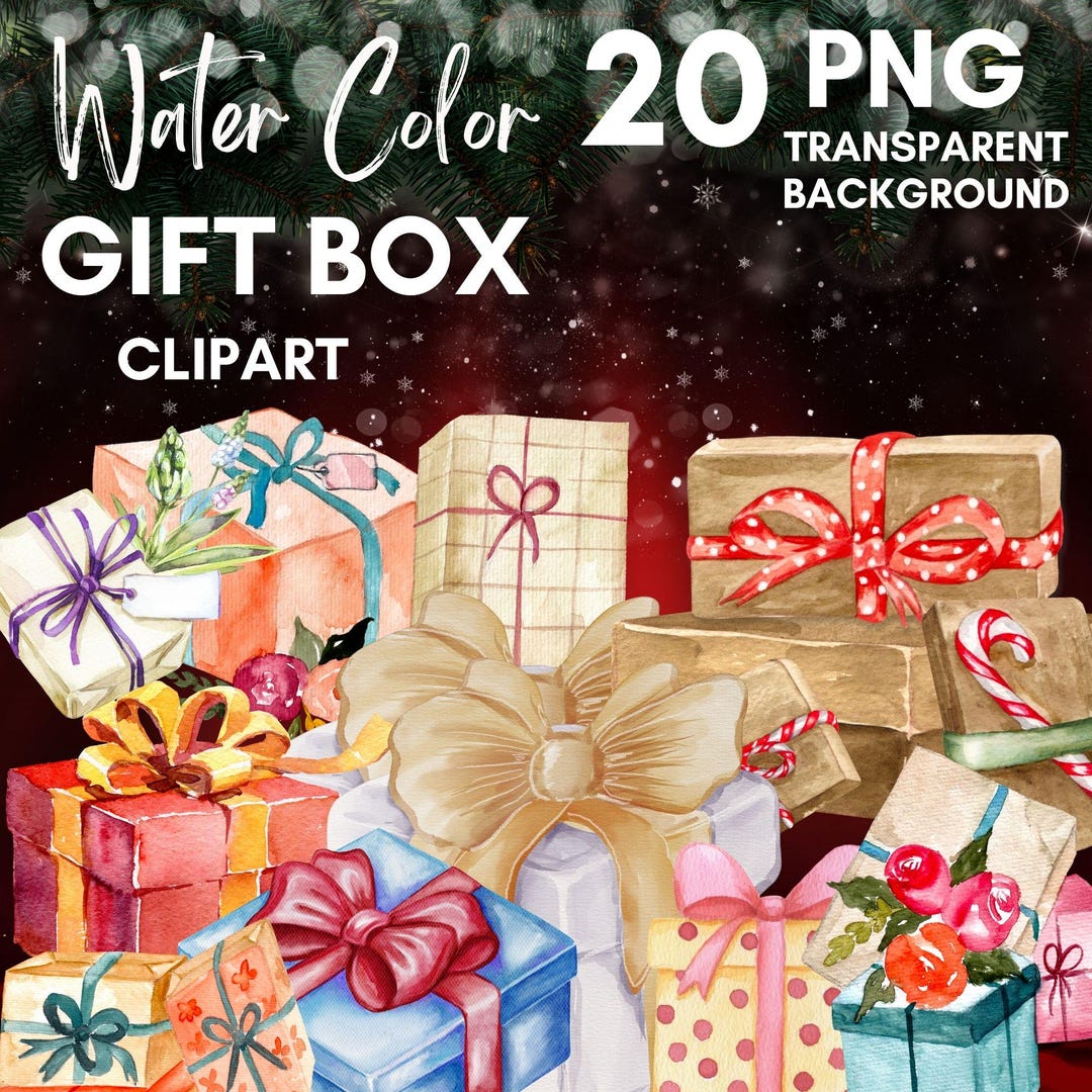 Watercolor Gift Box Clipart | Transparent Background | Digital Download ...