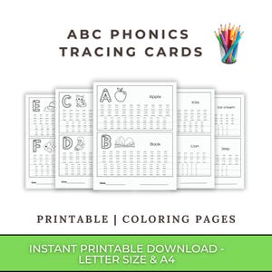 26 ABC Phonics Tracing Cards. Preschool- Kindergarten Handwriting and ...
