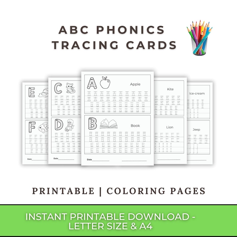 26 ABC Phonics Tracing Cards. Preschool- Kindergarten Handwriting and ...