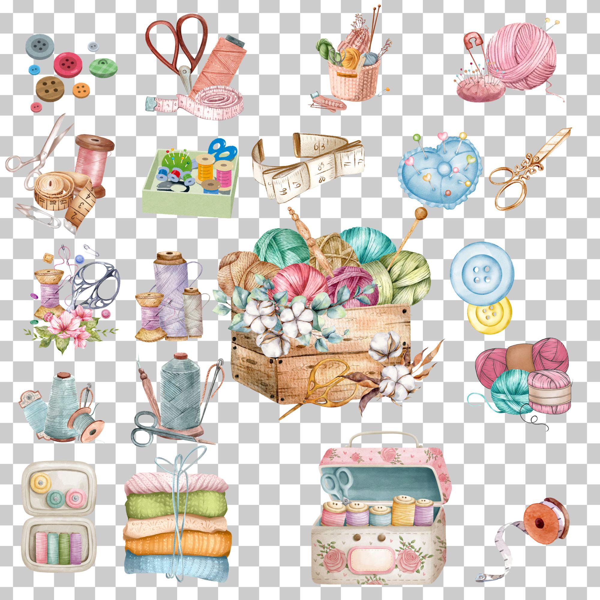 Watercolor Sewing Tools PNG With Transparent Background | Craft Clipart ...