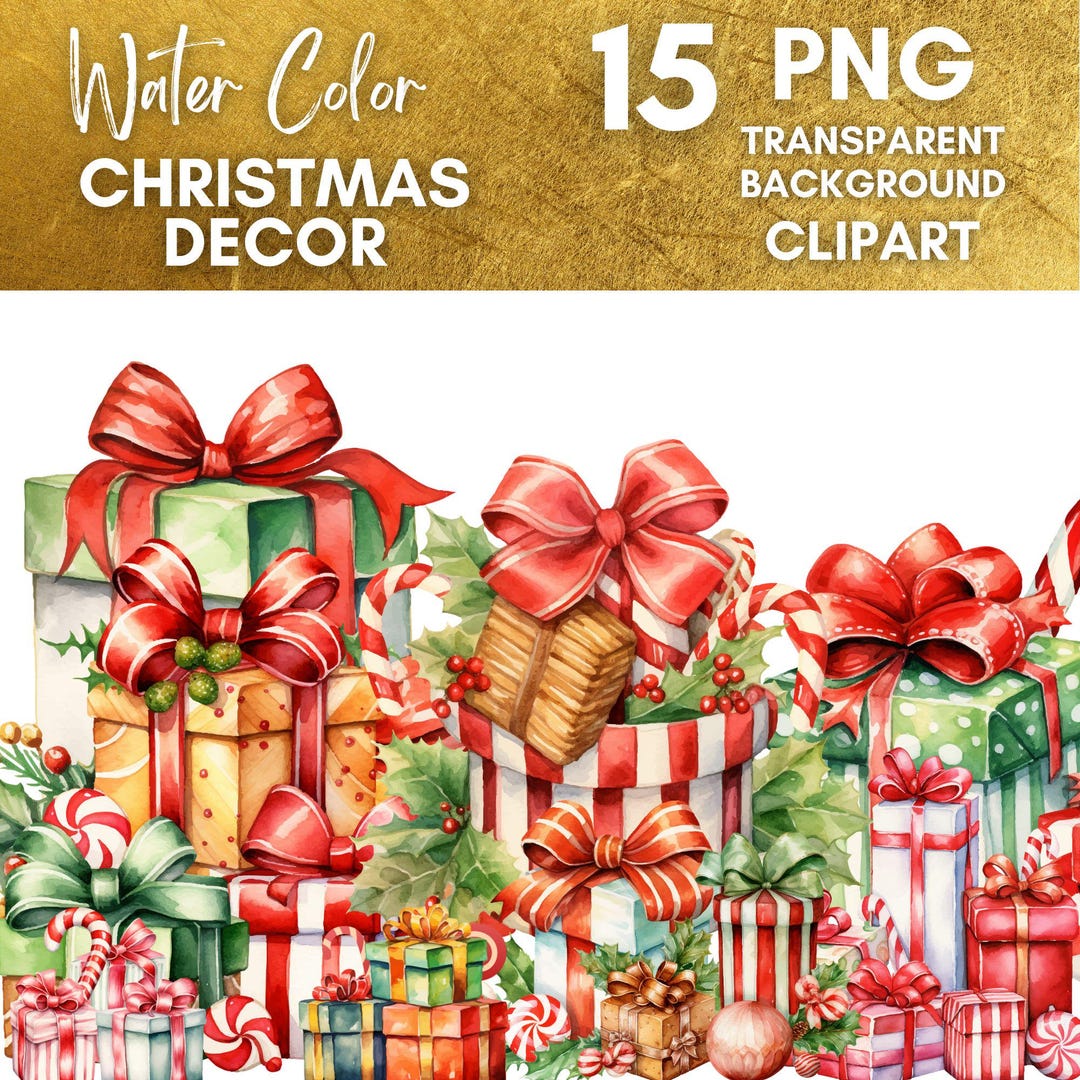 Watercolor Christmas Gift Box Clip Art, With PNG Transparent Background ...
