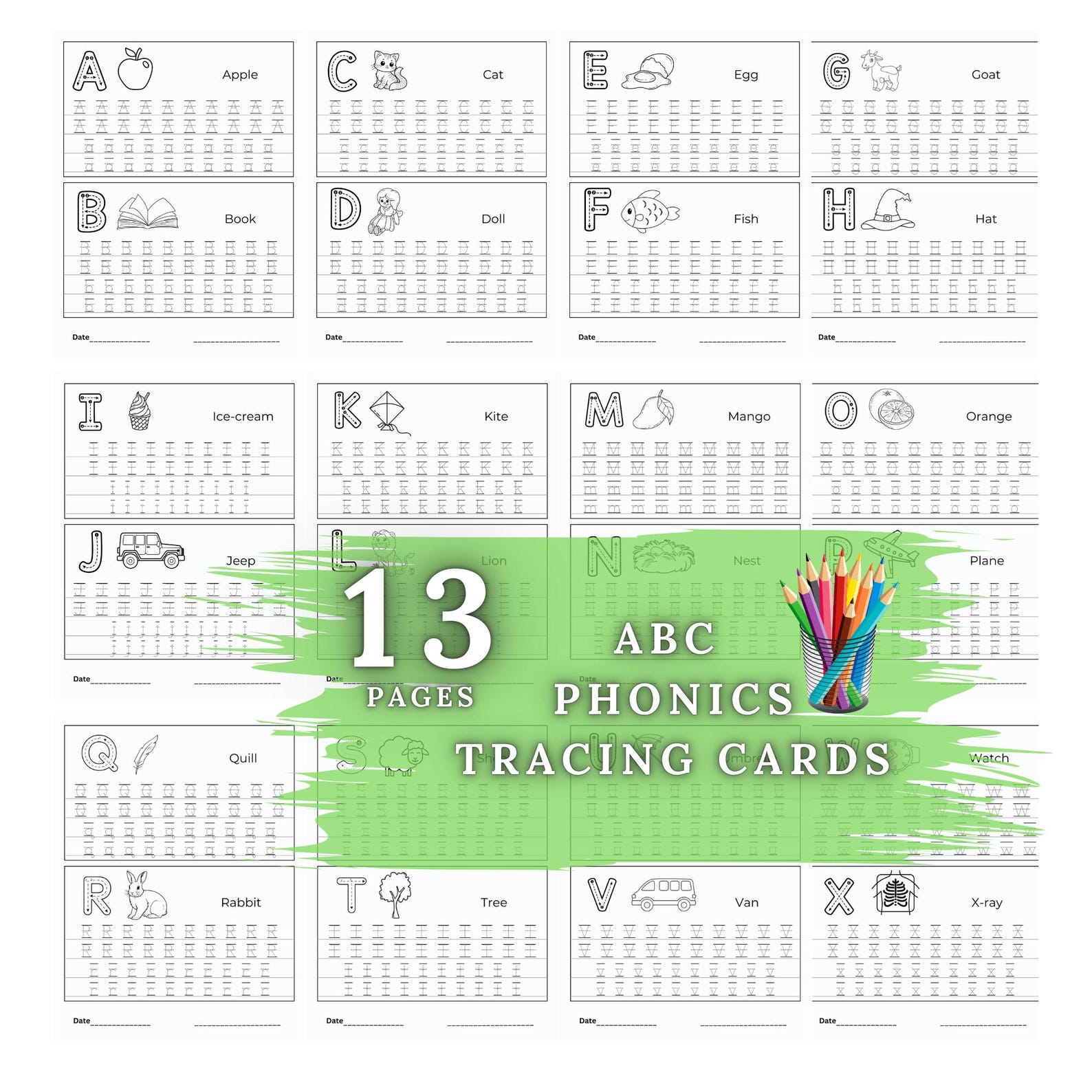 26 ABC Phonics Tracing Cards. Preschool- Kindergarten Handwriting and ...