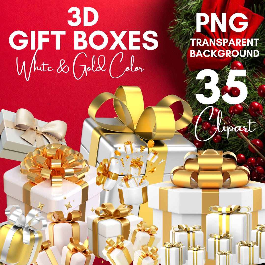 3D Gift Box Clipart, White and Silver Gift Boxes Png, Printable ...