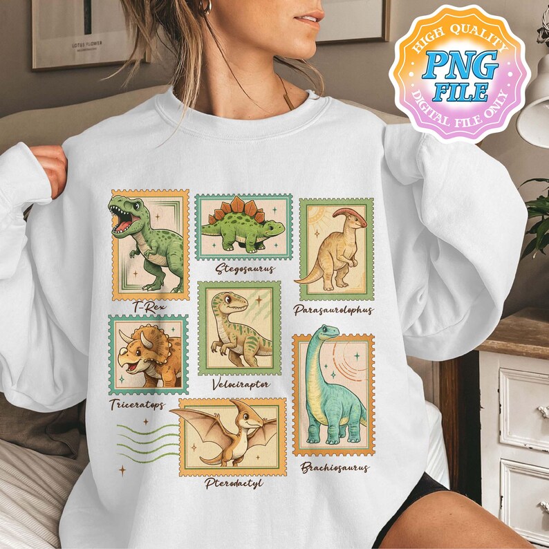 Retro Dinosaur Stamps PNG Digital Download, Funny T-rex Graphic Designs ...