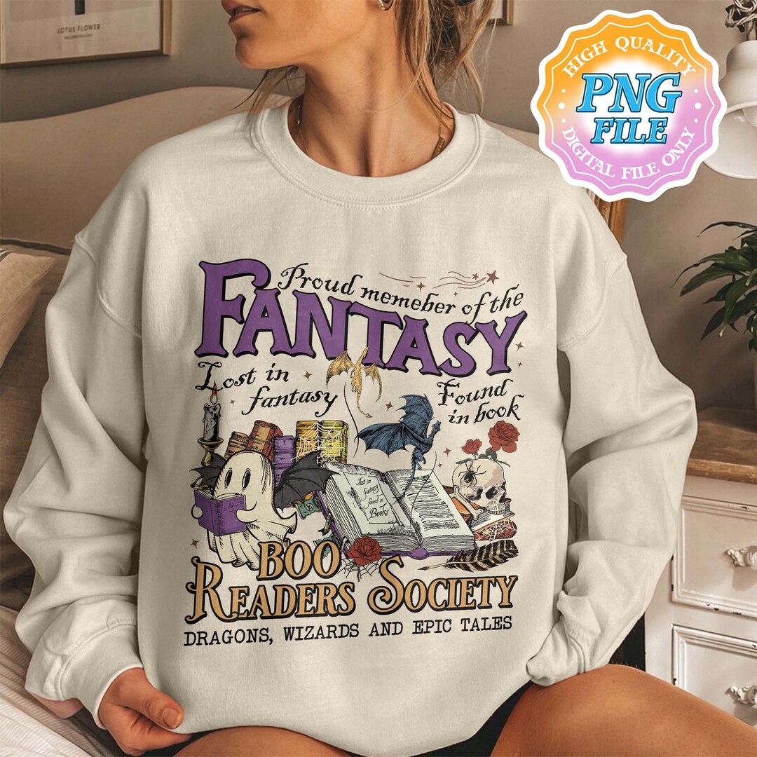 Fantasy Boo Reader Society PNG Digital Download, Ghost Book Reader ...