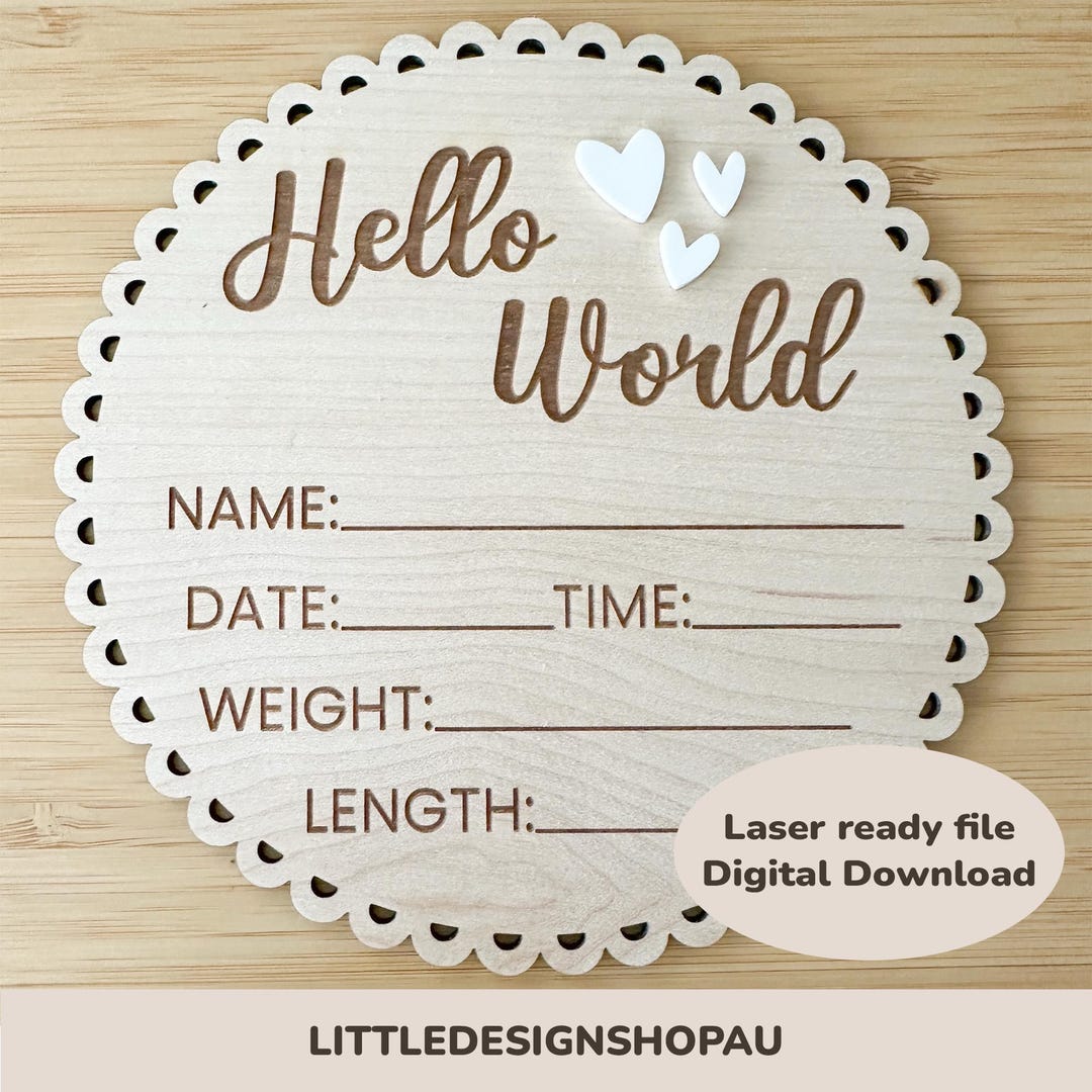 Hello World Baby Sign SVG Heart Laser Ready File - Etsy