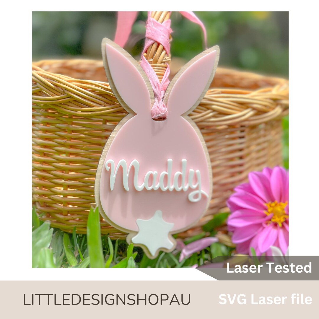 Cute Easter Bunny Name Tag SVG File Laser Ready Cut File Easter Laser ...